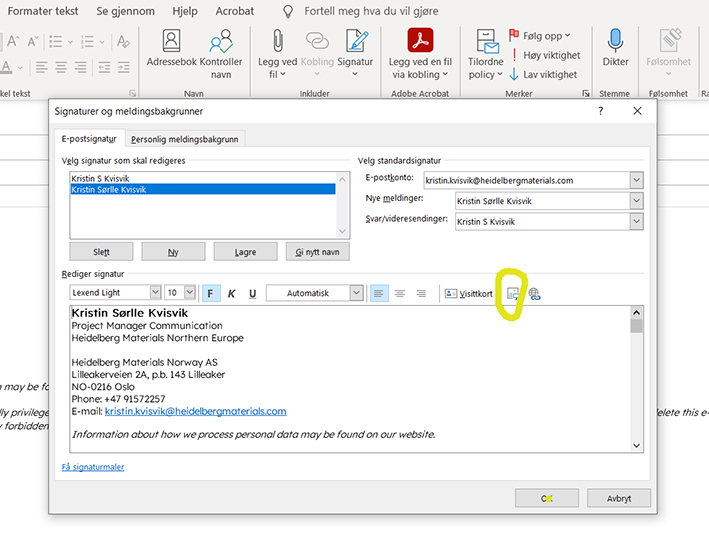 Hvordan sette inn banner i din epost-signatur | Heidelberg Materials Miljo
